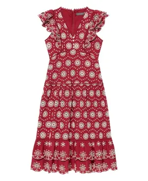 Mint Velvet Cotton Broderie Drop Waist Midi Dress
