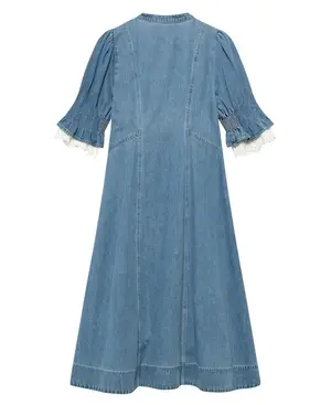 Mint Velvet Denim Crochet Trim Midi Dress