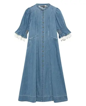 Mint Velvet Denim Crochet Trim Midi Dress