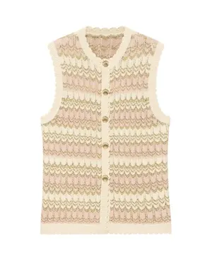 Mint Velvet Striped Knit Waistcoat With Scallop Trim