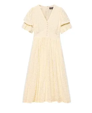 Mint Velvet Seersucker Checked Midi Dress - Yellow