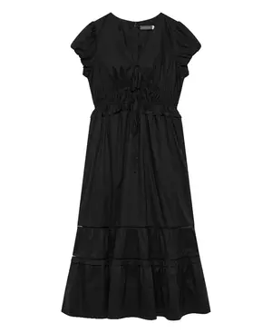 Mint Velvet Cotton Midi Dress With V-neck And Puff Sleeves