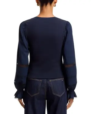 Cinq À Sept Ginny Top With Lace Detailing - Navy