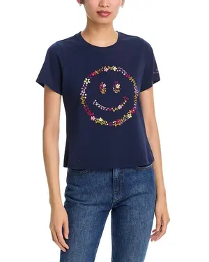 Cinq À Sept Wildflower Embroidery Smiley Tee - Navy Multi