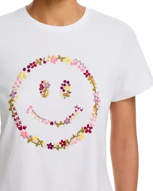 Cinq À Sept Wildflower Embroidery Smiley Tee - White Multi