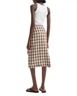 RÓHE Linen Draped Check Skirt - Red