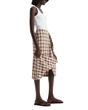 RÓHE Linen Draped Check Skirt - Red