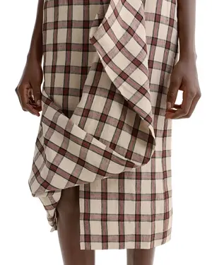 RÓHE Linen Draped Check Skirt - Red