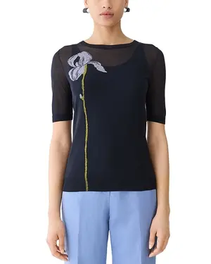 Lafayette 148 New York Intarsia Flower Crewneck Sweater