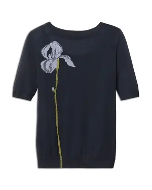 Lafayette 148 New York Intarsia Flower Crewneck Sweater