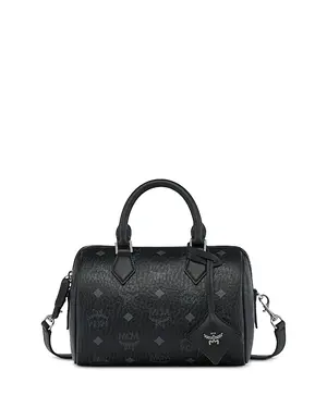 Mcm Ella Boston Small Visetos Leather Shoulder Bag - Black