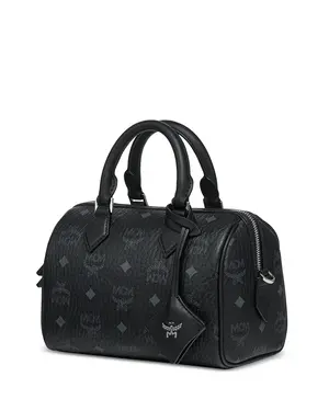Mcm Ella Boston Small Visetos Leather Shoulder Bag - Black