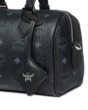 Mcm Ella Boston Small Visetos Leather Shoulder Bag - Black