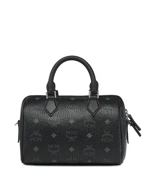 Mcm Ella Boston Small Visetos Leather Shoulder Bag - Black