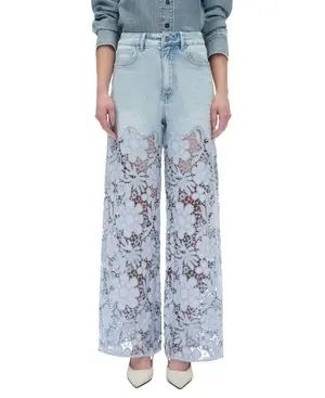 BAYEAS Super High Rise Wide Leg Jeans With Lace Patchwork