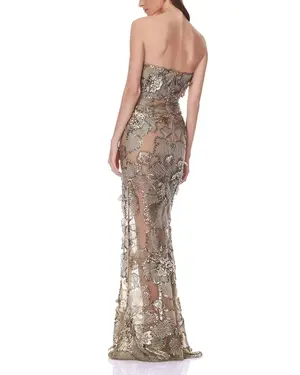 BRONX AND BRONCO Tiffany Sequin Floral Strapless Maxi Dress