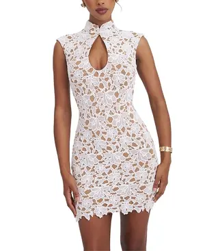 MISS CIRCLE NEW YORK Quinley Cotton Lace Teardrop Neckline Mini Dress
