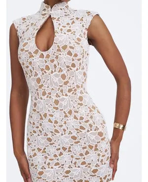 MISS CIRCLE NEW YORK Quinley Cotton Lace Teardrop Neckline Mini Dress