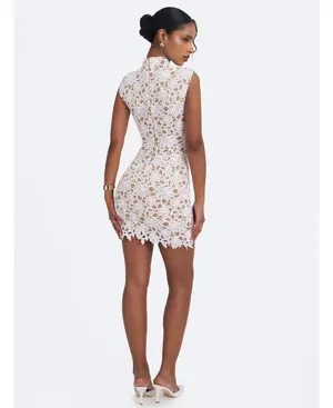 MISS CIRCLE NEW YORK Quinley Cotton Lace Teardrop Neckline Mini Dress