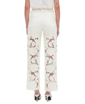 BAYEAS High Rise Relaxed Straight Jeans With Floral Cutout Embroidery