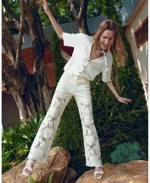 BAYEAS High Rise Relaxed Straight Jeans With Floral Cutout Embroidery