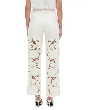 BAYEAS High Rise Relaxed Straight Jeans With Floral Cutout Embroidery