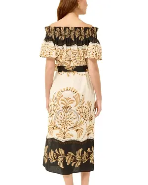 MARIE OLIVER Lola Off-the-shoulder Printed Linen Blend Dress