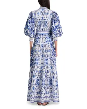 Alice + Olivia Cora Tiered Maxi Dress With Mandarin Collar And Print