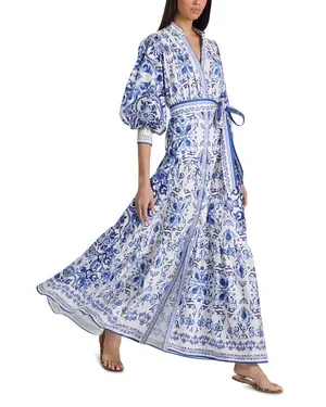 Alice + Olivia Cora Tiered Maxi Dress With Mandarin Collar And Print