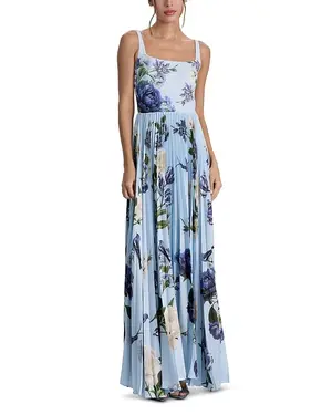 Alice + Olivia Carolyn Soft Square Neck Pleated Maxi Dress