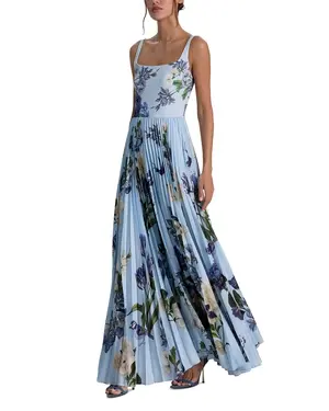 Alice + Olivia Carolyn Soft Square Neck Pleated Maxi Dress