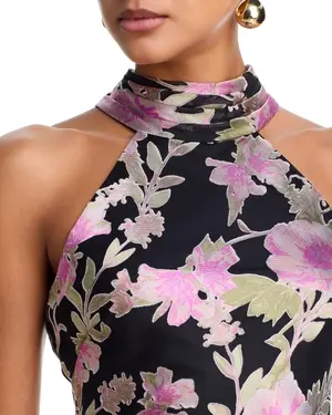 Aqua Floral Burnout Chiffon Gown