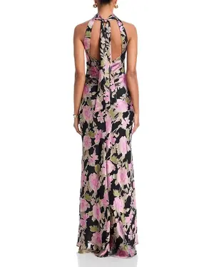 Aqua Floral Burnout Chiffon Gown