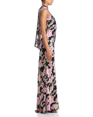 Aqua Floral Burnout Chiffon Gown