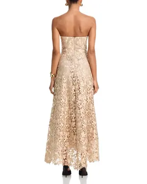 Aqua Strapless Floral Lace Gown