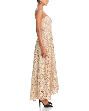 Aqua Strapless Floral Lace Gown