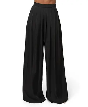 JLUXLABEL Clara Wide Leg Pleated Trousers - Black