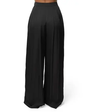 JLUXLABEL Clara Wide Leg Pleated Trousers - Black
