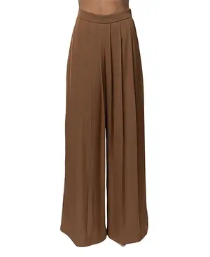JLUXLABEL Clara Wide Leg Pleated Trousers - Brown