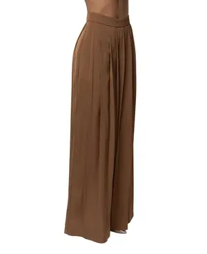 JLUXLABEL Clara Wide Leg Pleated Trousers - Brown