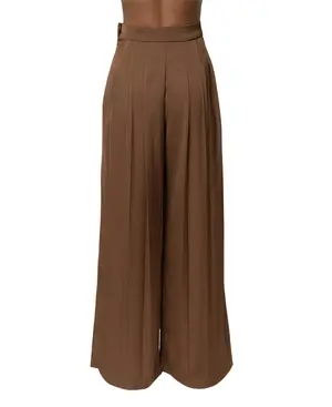 JLUXLABEL Clara Wide Leg Pleated Trousers - Brown