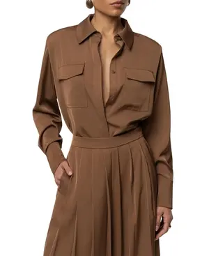 JLUXLABEL Clara Wide Leg Pleated Trousers - Brown