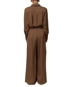 JLUXLABEL Clara Wide Leg Pleated Trousers - Brown