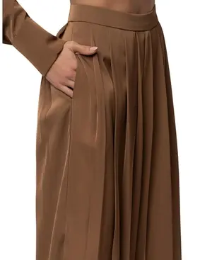 JLUXLABEL Clara Wide Leg Pleated Trousers - Brown