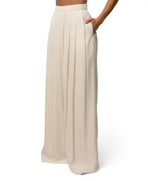 JLUXLABEL Clara Wide Leg Pleated Trousers - Buttercream