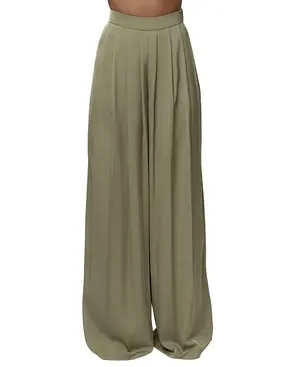 JLUXLABEL Clara Wide Leg Pleated Trousers - Olive