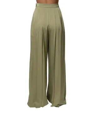 JLUXLABEL Clara Wide Leg Pleated Trousers - Olive