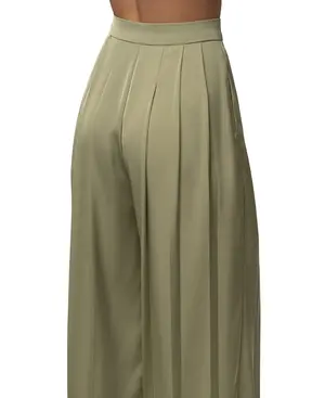 JLUXLABEL Clara Wide Leg Pleated Trousers - Olive