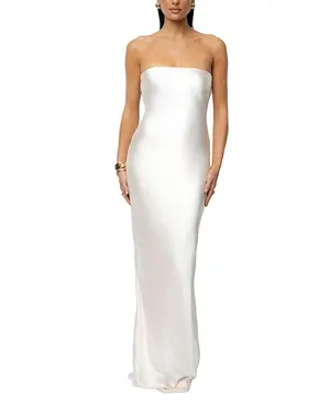 JLUXLABEL Regal Rising Satin Strapless Maxi Dress - Ivory