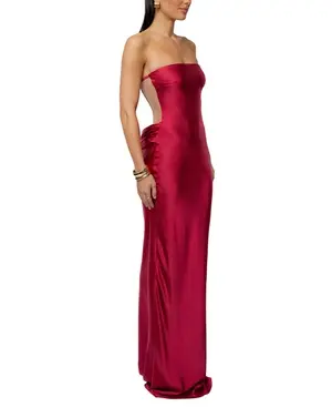 JLUXLABEL Regal Rising Satin Strapless Maxi Dress - Red